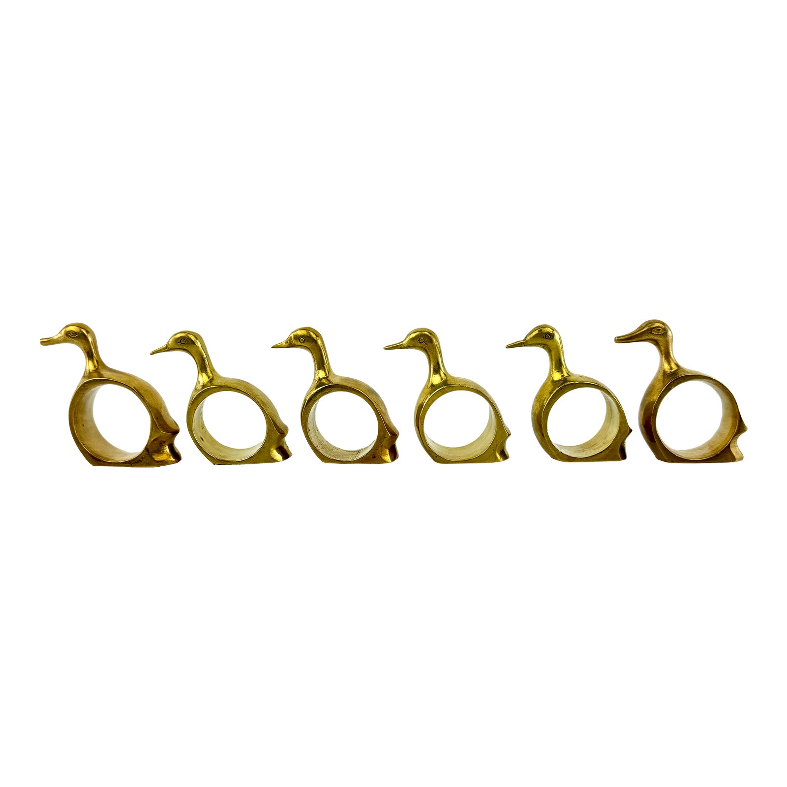 Vintage Mid Century Brass Duck Napkin Rings, Set of 6 | Chairish