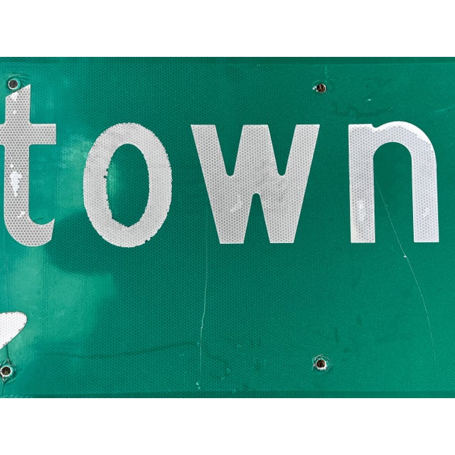 1980s Large Vintage Green and White "Downtown" Street Sign With Arrow ...