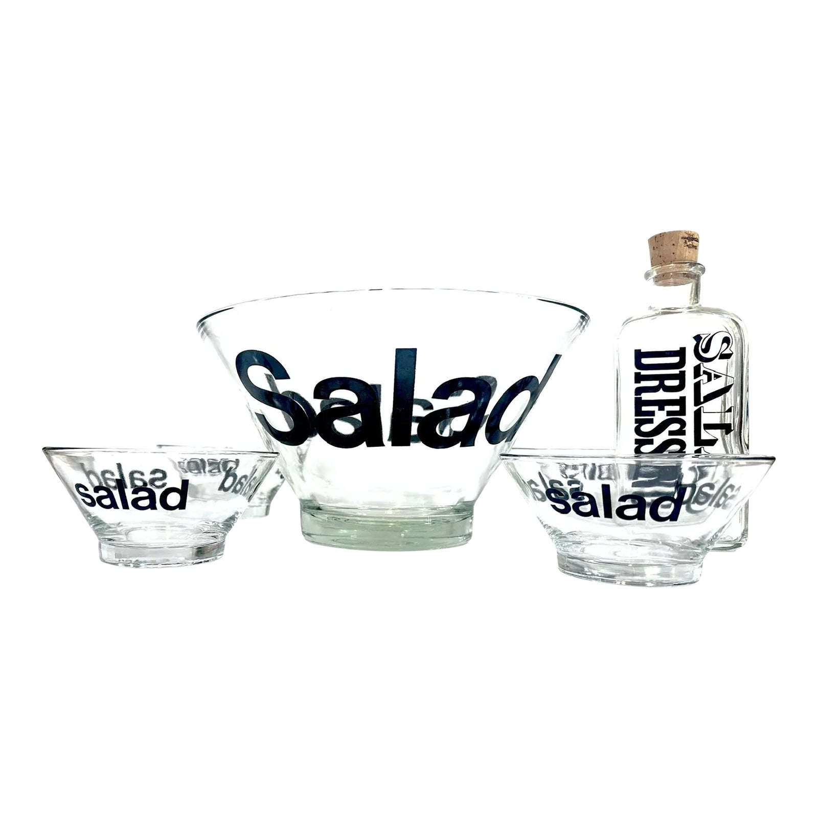 1970s Wheaton Salad Bowls and Dressing Container Set- 6 Pieces | Chairish