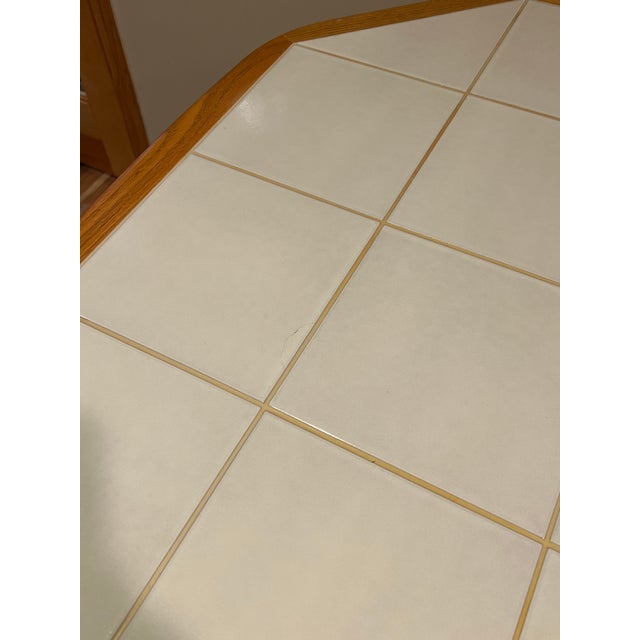 1990s Vintage Solid Oak Tile Top Extendable Table + 4 Chairs & Leaf ...