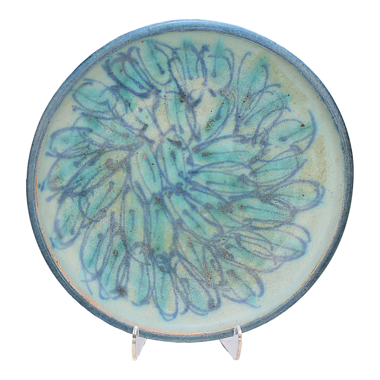 Late 20th Century J T Abernathy Iconic Blue Glaze Plate | Chairish