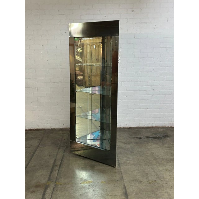 1970s Mirrored Chrome and Glass Corner Cabinet | Chairish