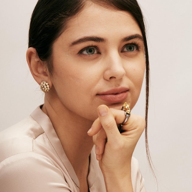 Syna Yellow Gold and Oxidized Silver Horse Ring with Tsavorites and ...