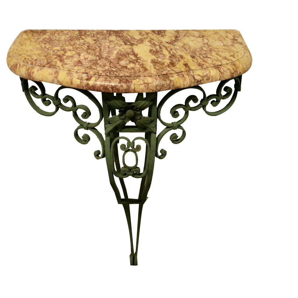 French Wrought Iron & Marble Console or Hall Table, 1880s | Chairish