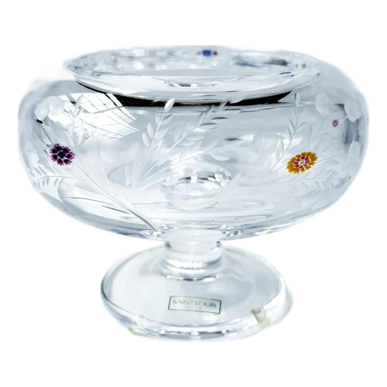 1980s St. Louis ‘Botticelli’ Footed Crystal Candy Bowl | Etched Floral ...