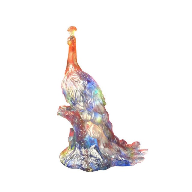 Chinese Crystal Glass Pate-de-verre Liuli Mix Color Peacock Figure ...
