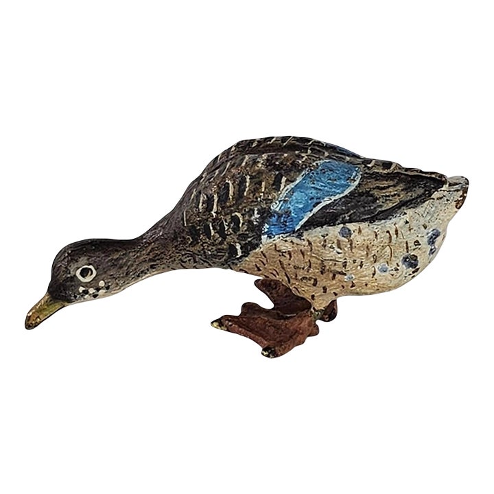 Vintage Austrian Bronze Cold Painted Duck Figurine Miniature Blue Brown ...