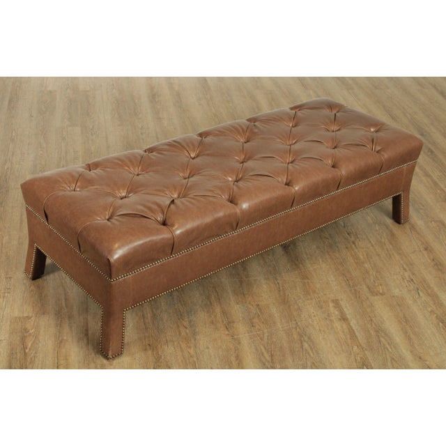 Brown Leather Tufted Long Bench | Chairish