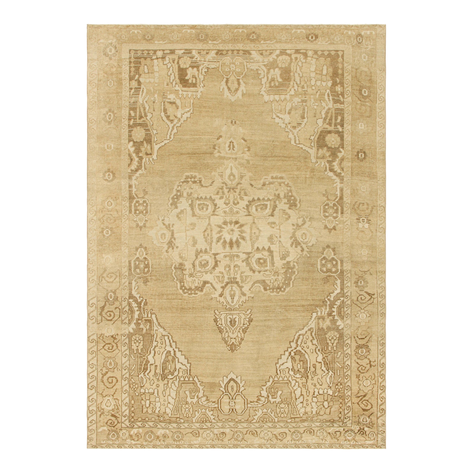 Vintage Turkish Rug in Beige-Brown With Floral Medallion, From Rug ...