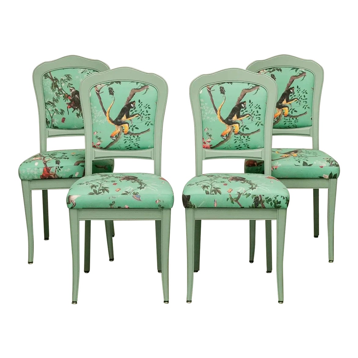 Mid 20th Century French Vintage Chairs Upholstered Mint Monkey Fabric ...