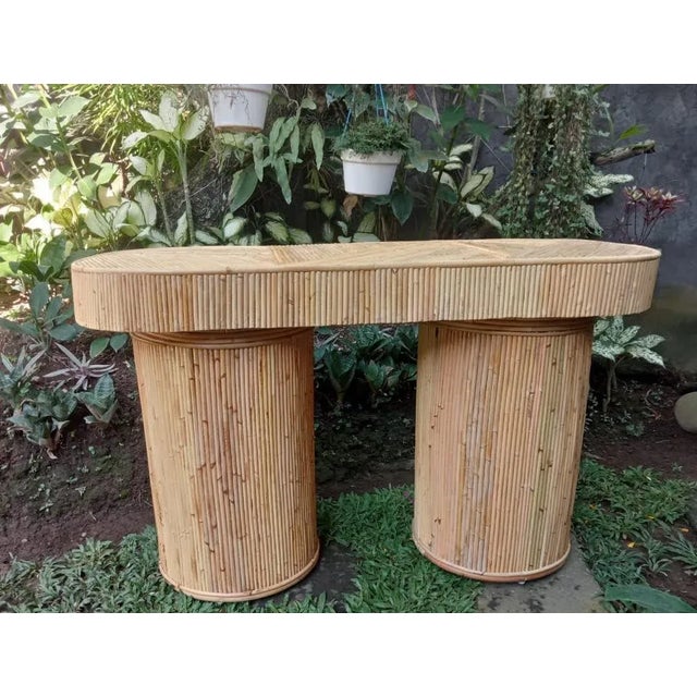 Deco Rattan Stick Console Table | Chairish