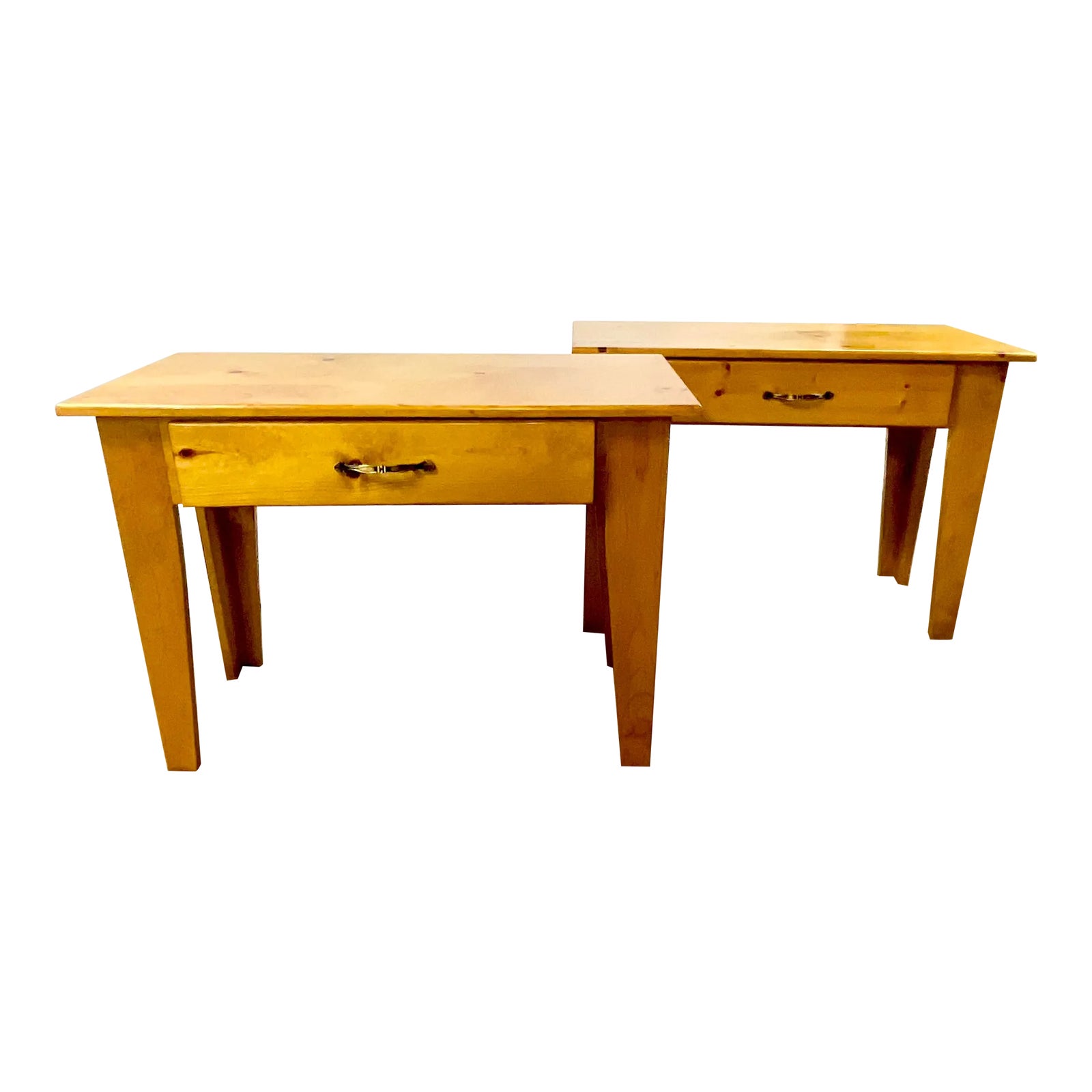 1950s Rustic Arts & Crafts Pine Console Tables - Large Nightstands - A ...
