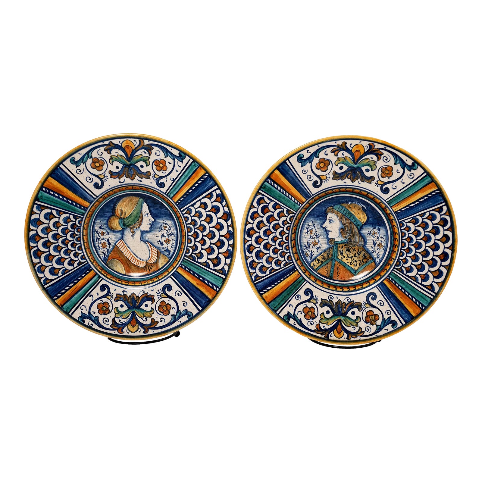 Pair of Mid 20th Century Deruta Majolica Portrait Plates | Chairish