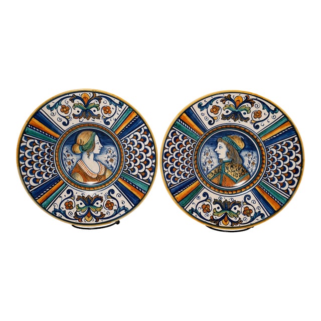 Pair of Mid 20th Century Deruta Majolica Portrait Plates | Chairish