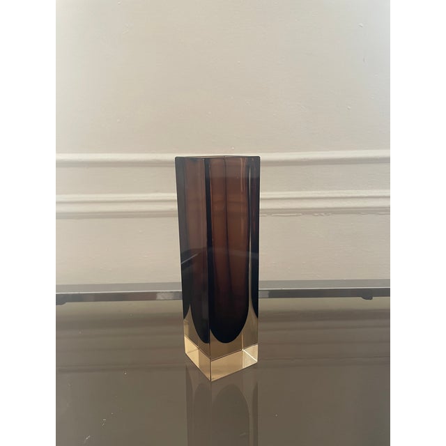 Vintage Hand Blown Glass Brown Bud Vase Attributed to Murano | Chairish