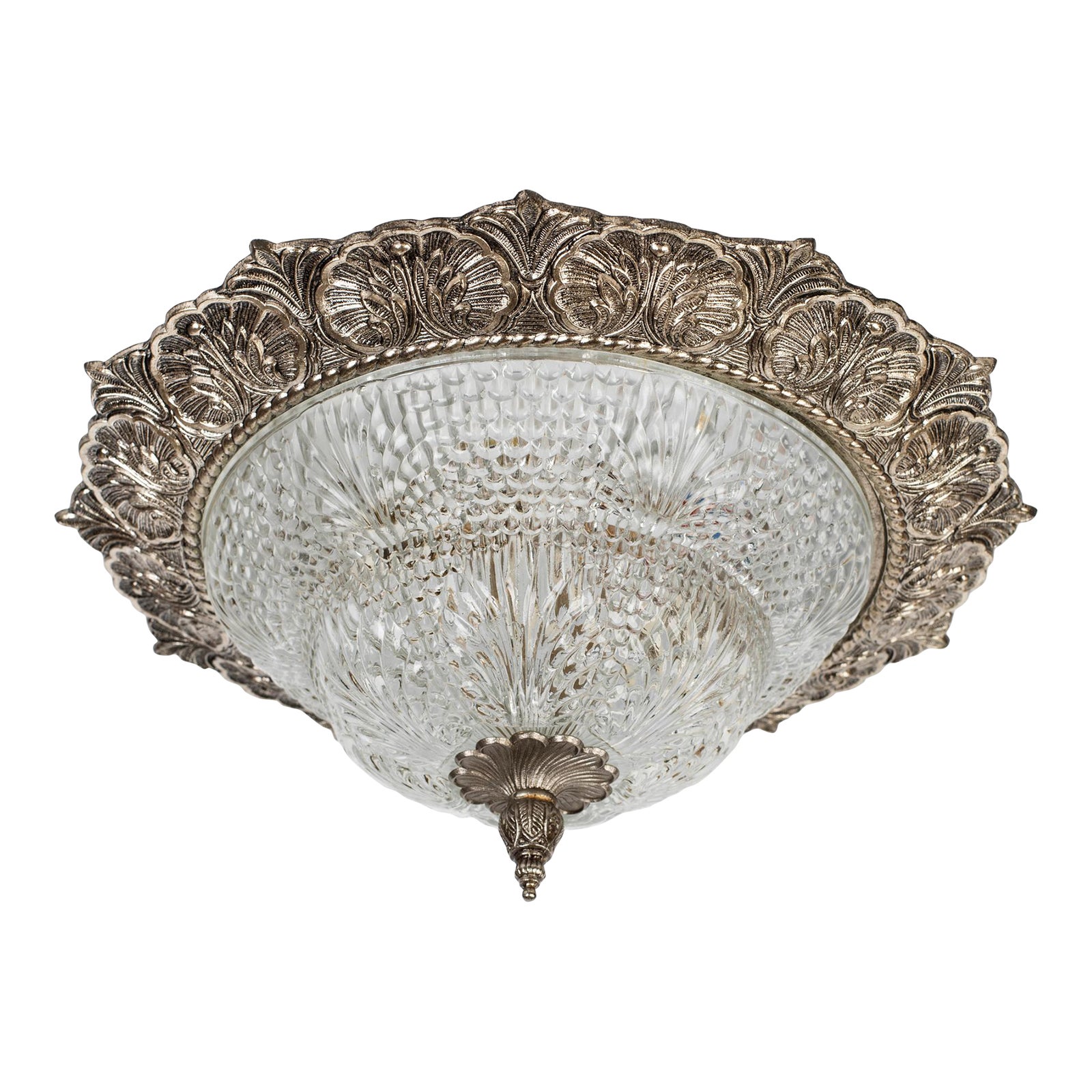1960s Spanish Neo-Baroque Silvered Cast Zinc & Tiered Pressed Glass ...