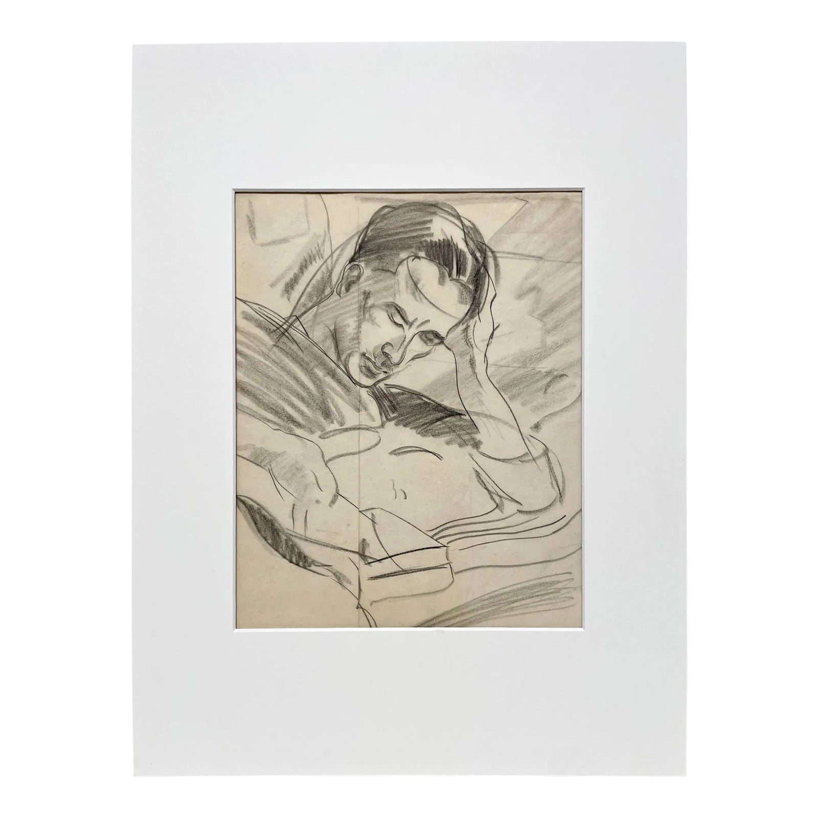 Charcoal on Paper, Self-Portrait of the Artist Reading by Harold Haydon ...
