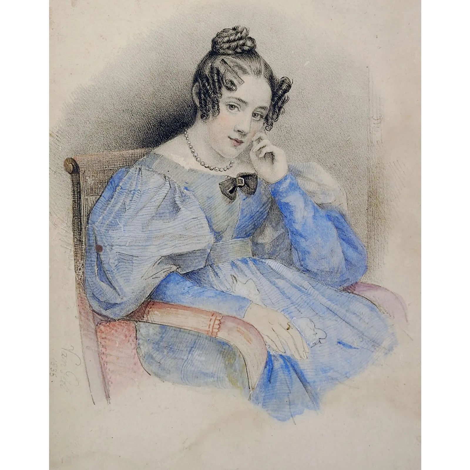 Regency Era Hand Painted Young Women Lithograph Print | Chairish