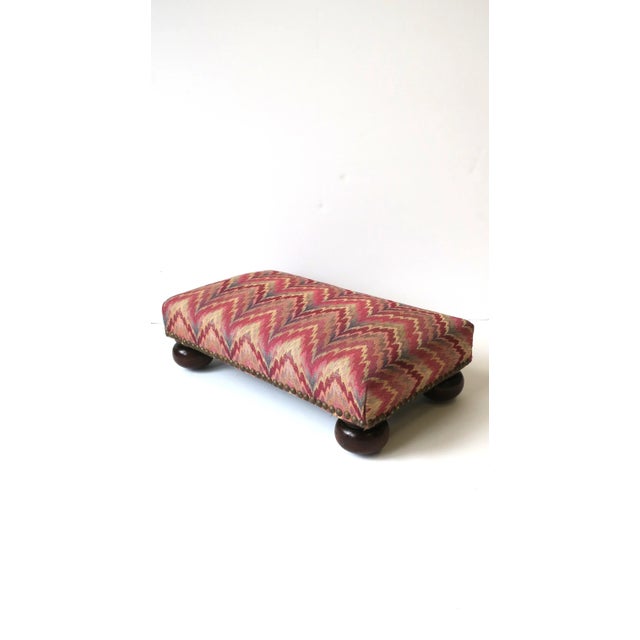 Footstool Bun Feet and Missoni Style Upholstery with Nail Head Design ...
