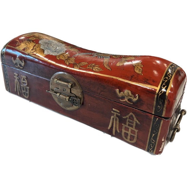 Antique Chinese Red Leather Lacquered and Gold Painted Box With Birds ...