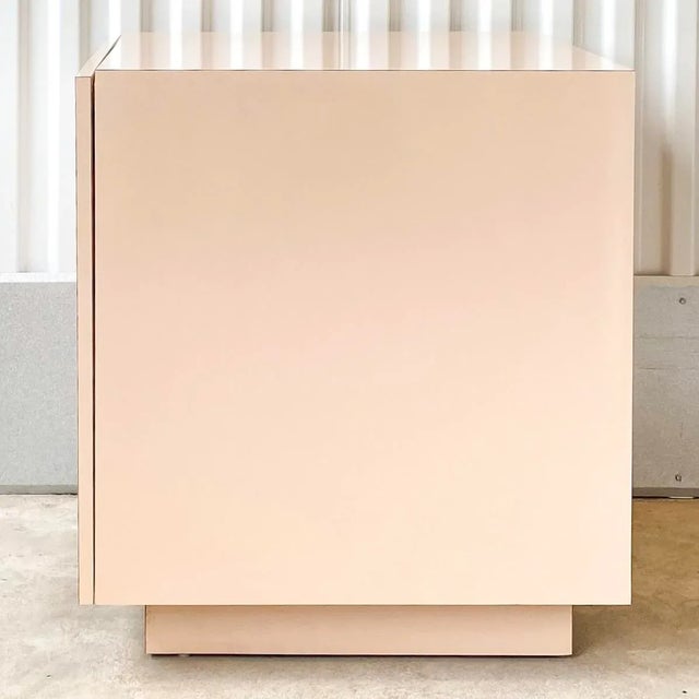 80s Pink Laminate Side Table With Interior Shelf Storage | Chairish