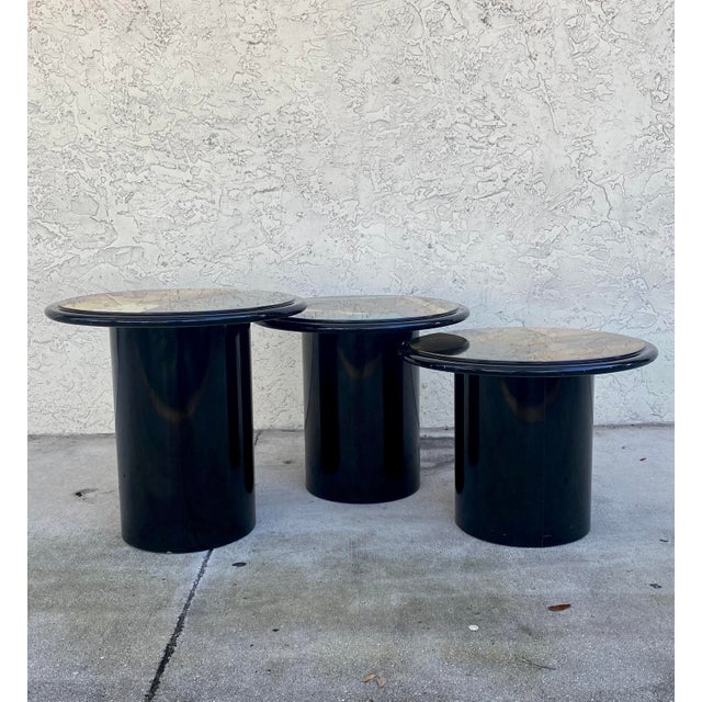 Postmodern Signed Painted Abstract Lacquered Staggered Tables - Set of ...