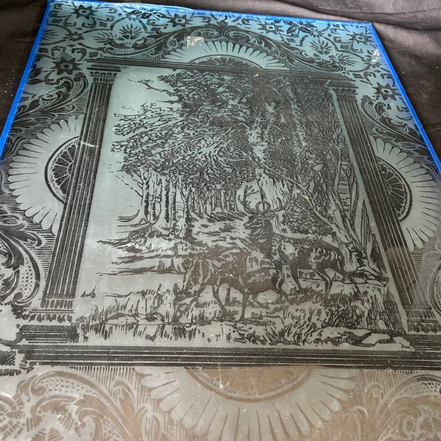 Late 1800s Etched Glass Window Panel Depicting Deer | Chairish
