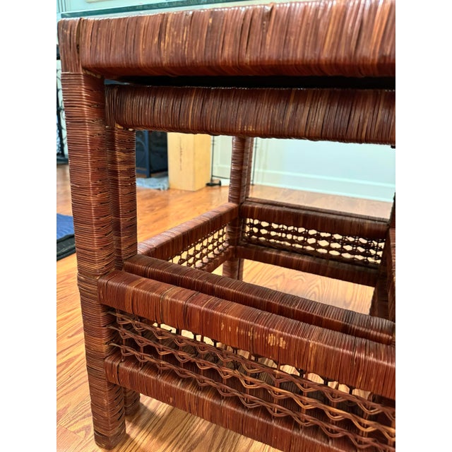 Vintage Boho Chic Wicker Nesting Tables in Chestnut Brown, a Pair ...