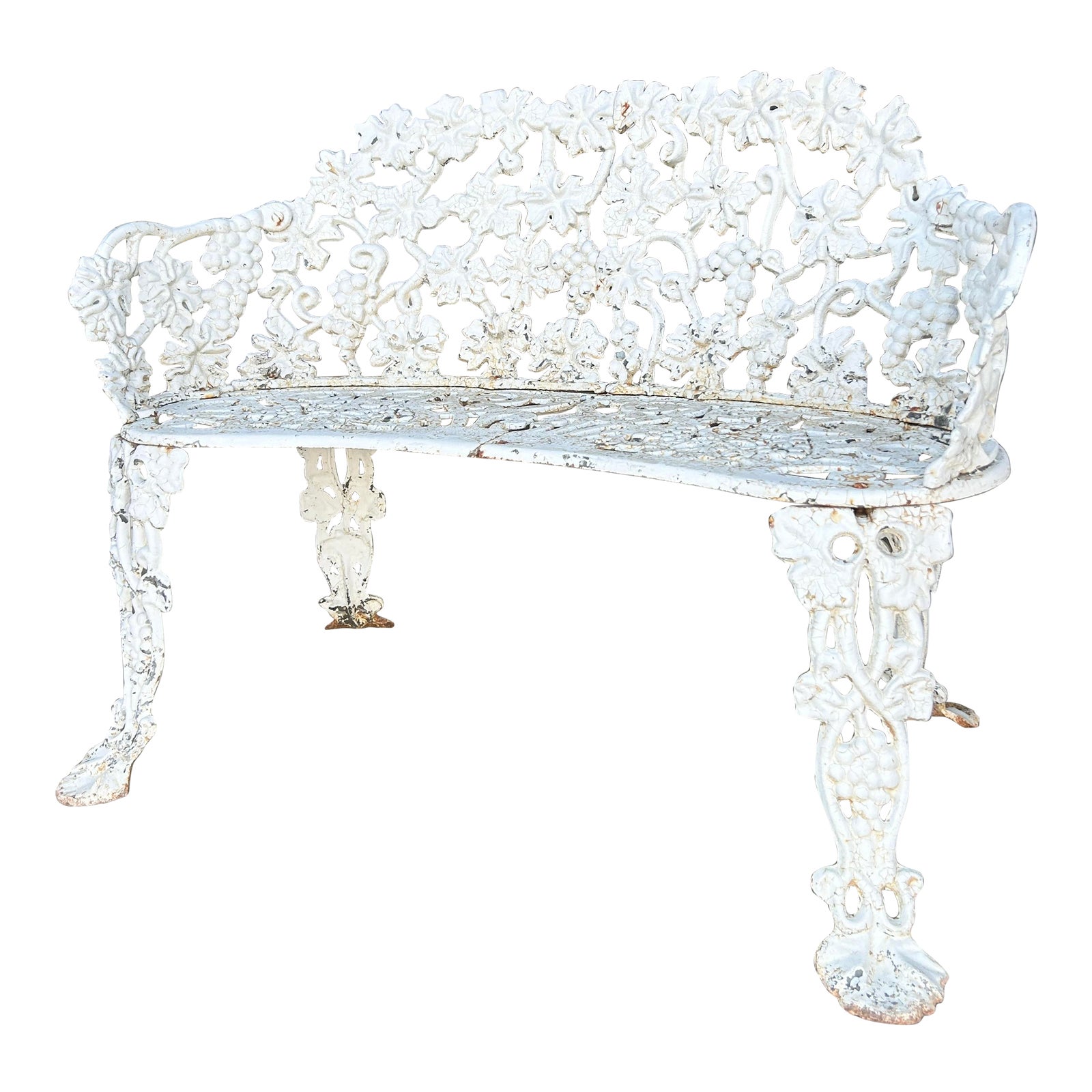 Mid 20th Century White Grapevine and Leaf Cast Iron Bench Settee | Chairish