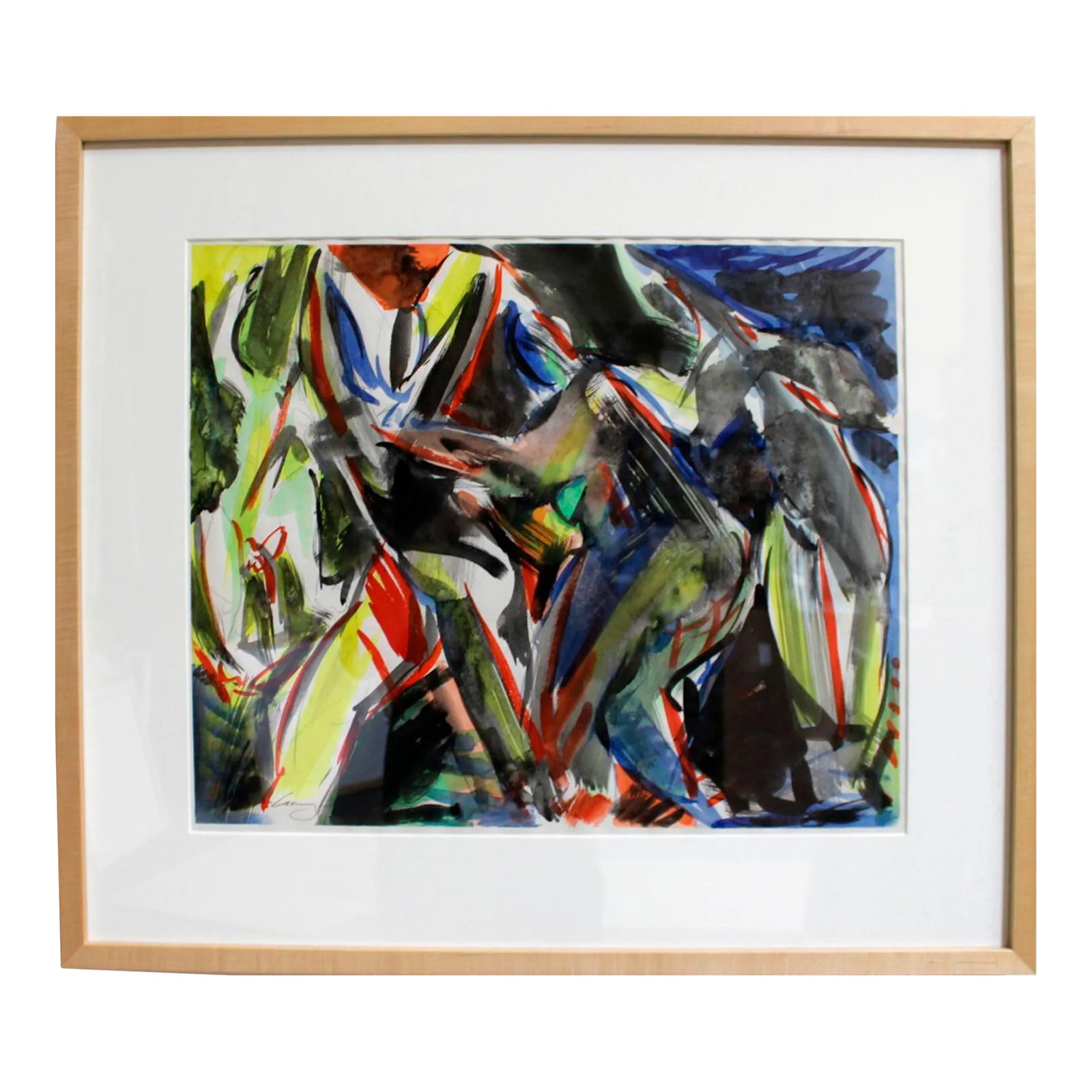 Abstract Figural Watercolor on Paper by Artist Jacques Lamy | Chairish