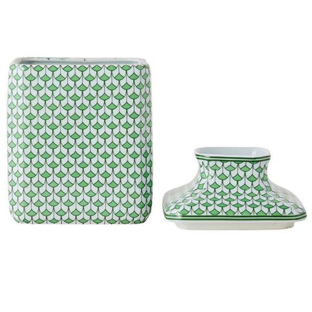 Green & White Fishnet Ceramic Tissue Box Cover | Chairish