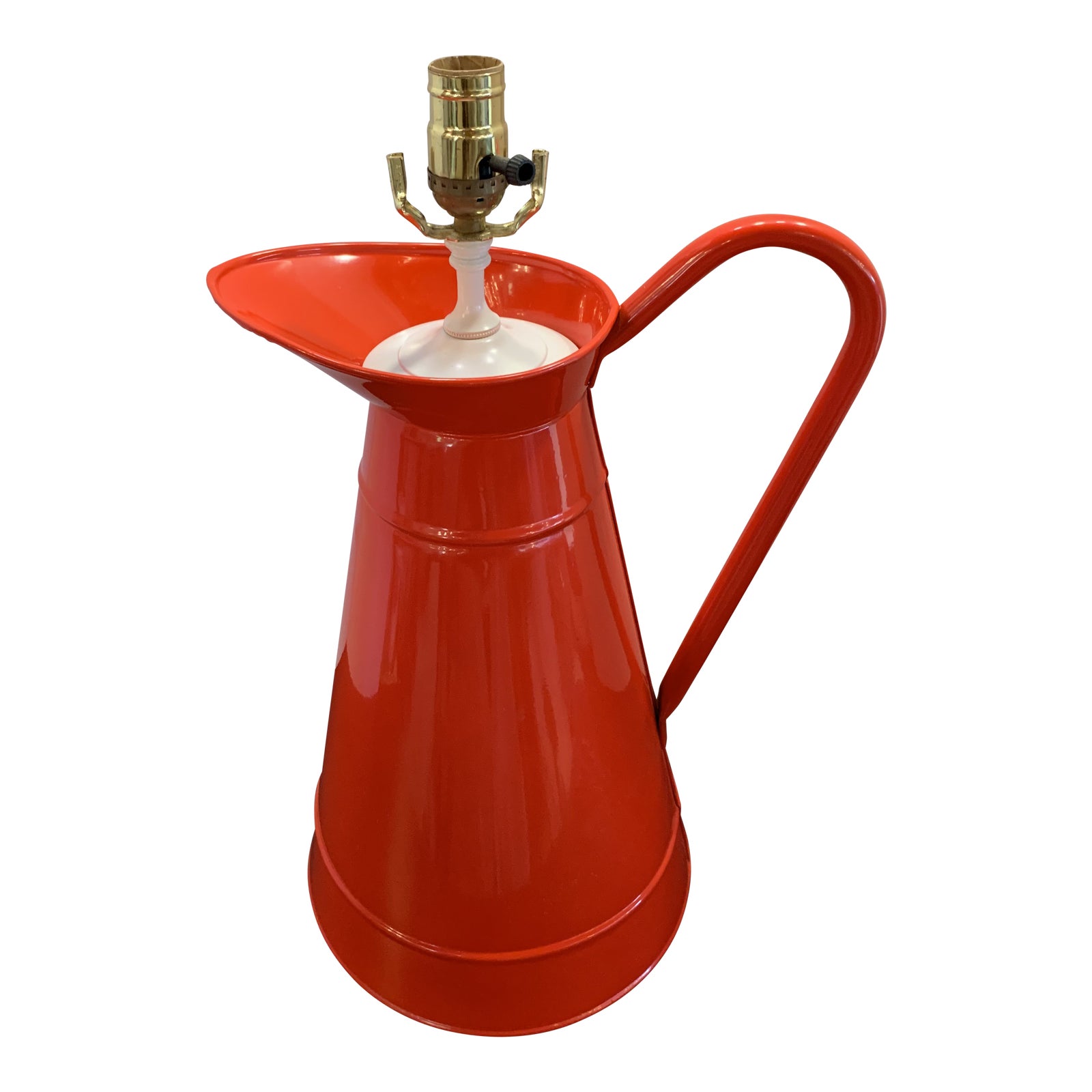 Firehouse Red Tole Pitcher Lamp | Chairish