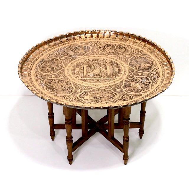 Antique Signed Assyrian-Style Persian Copper Repousse Tray Table or ...