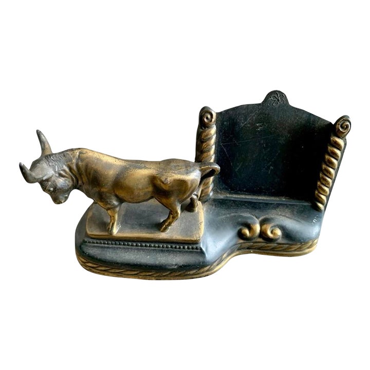 Vintage Ornate Brass Bull Desk Picture Photo Card Frame Holder Western ...