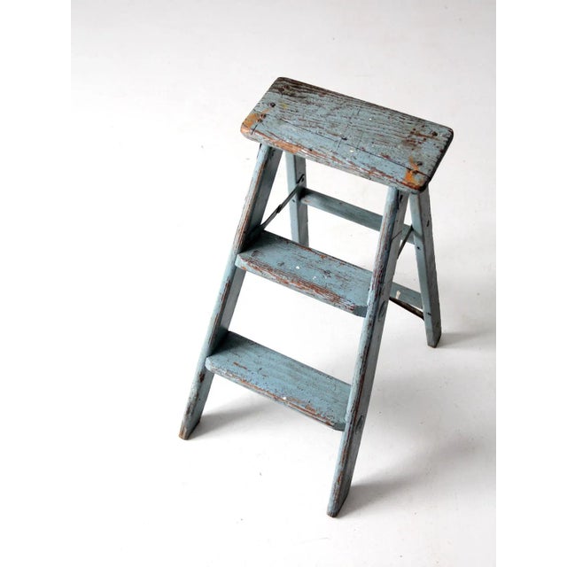 Vintage Wooden Blue Step Ladder | Chairish