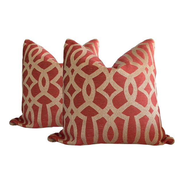 Brick Red Embroidered Pillows - a Pair | Chairish