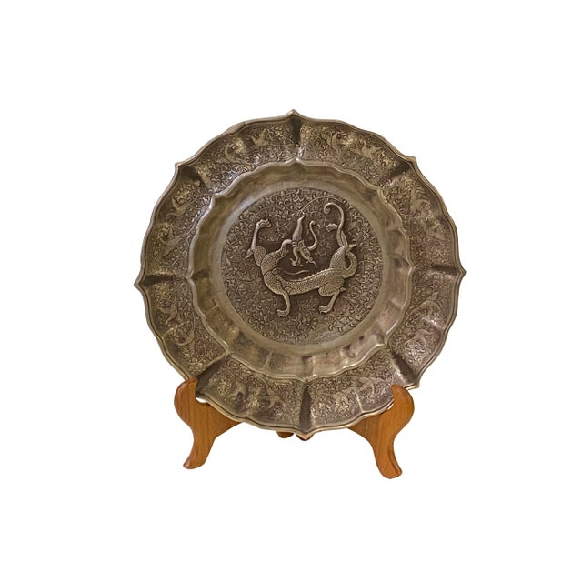 Oriental Silver Color Metal Ancient Dragon Artistic Kirin Plate Display ...