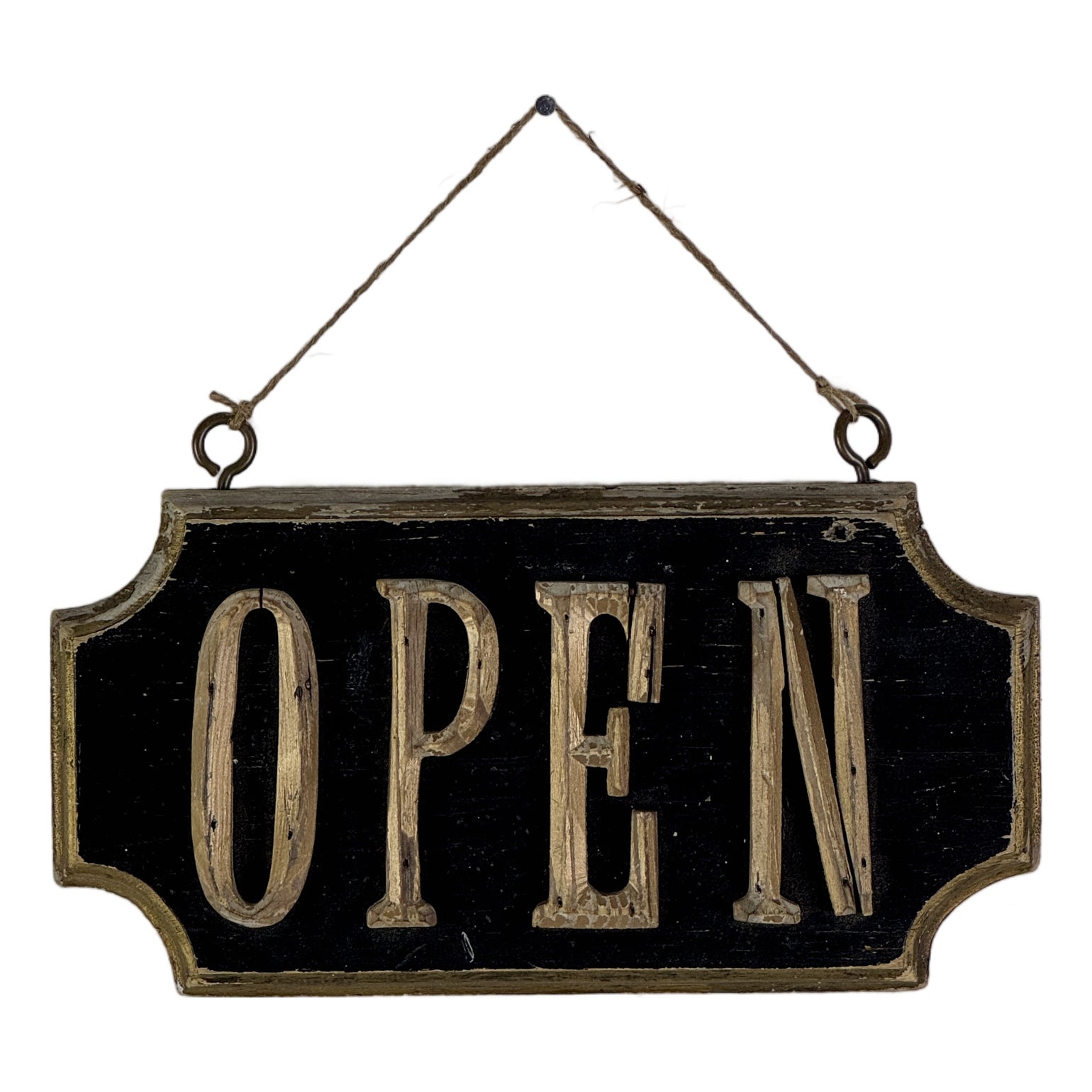 Small Vintage "Open" Double Sided Wood Sign With Scalloped Edges ...