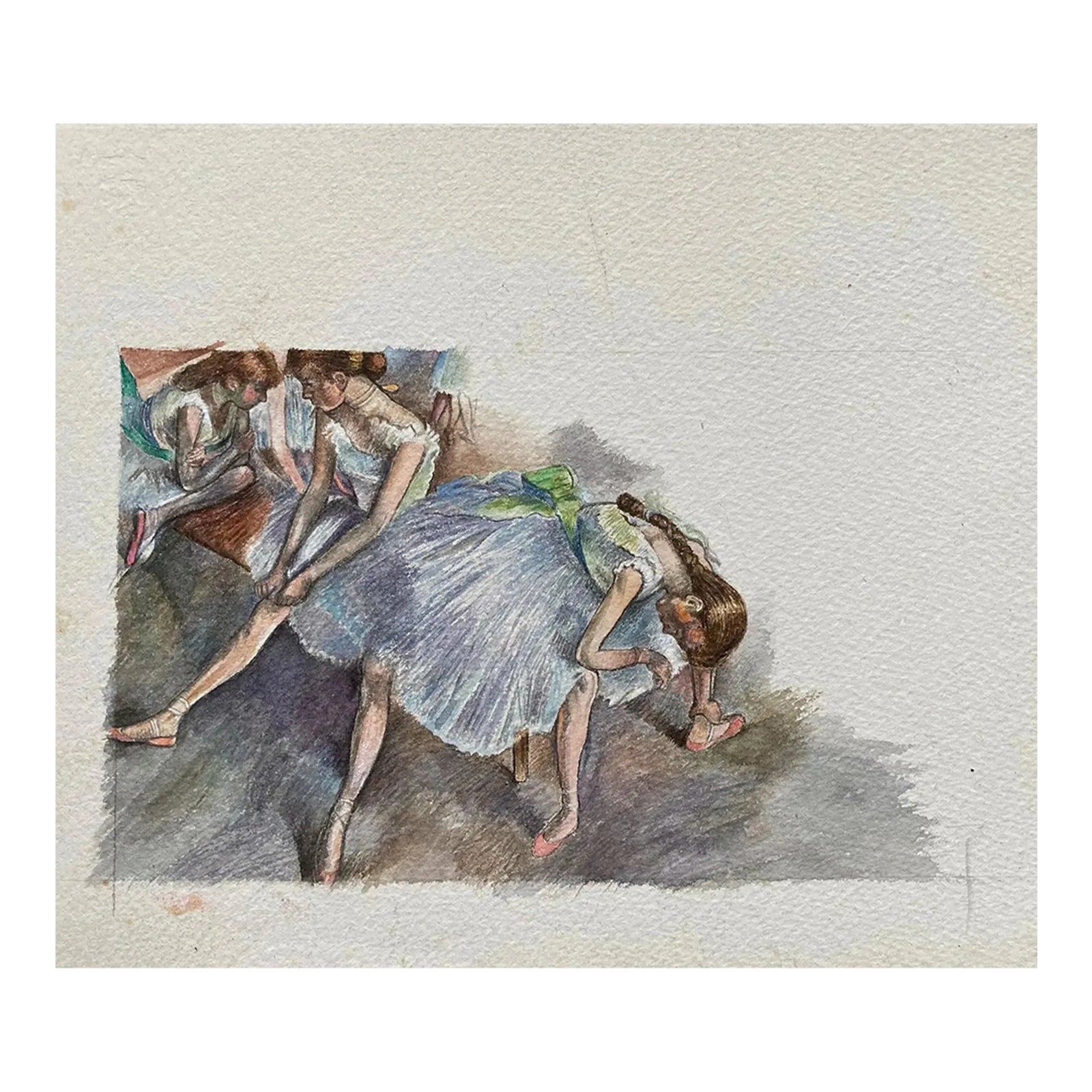 Ballet Dancers Resting, Original Watercolor, Reminiscent of Degas ...