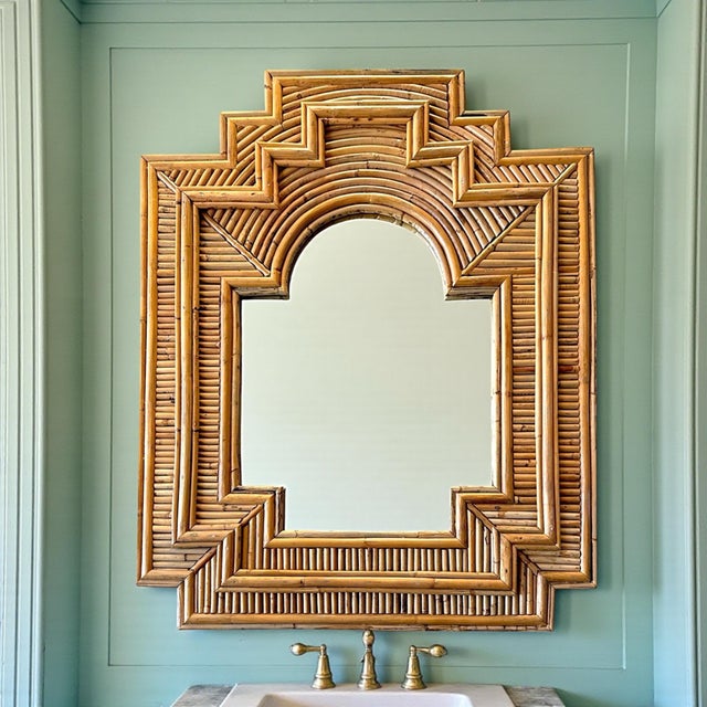 Vintage Art Deco Stylel Bamboo or Rattan Arch Mirror With Stepped ...