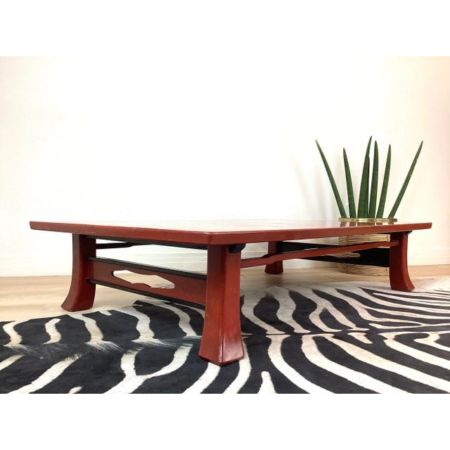 Vintage Japanese Negoro Red Lacquered Low Table | Chairish