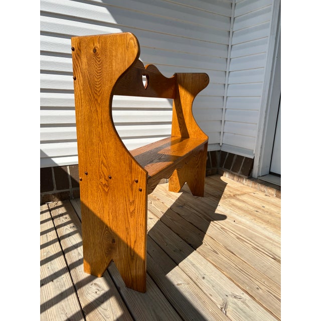 Antique Primitive Oak Bench Seat With a Heart Carved in the Backrest ...