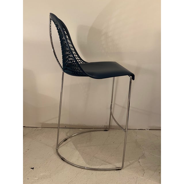 Midj Sempere Poli Guapa Blue Organic Modern Leather & Chrome Bar Stool ...
