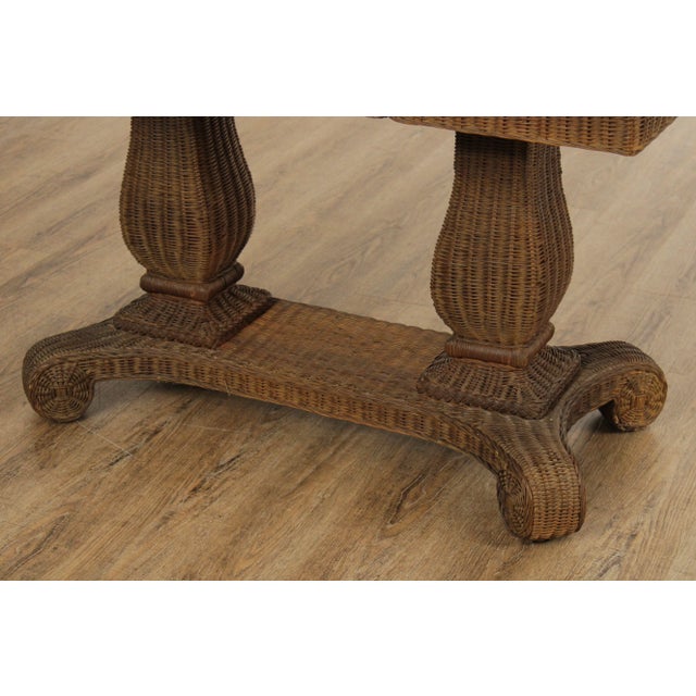 Vintage Hickory Chair Victorian Style Wicker Base Library Table | Chairish