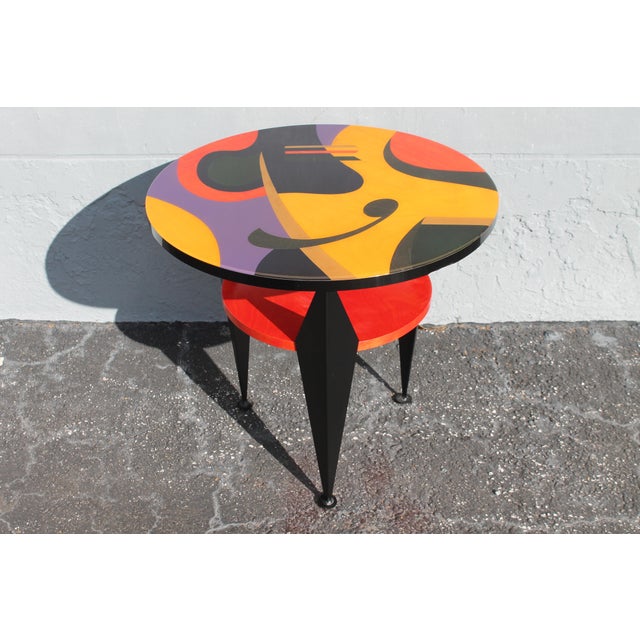 1970's Memphis Style Multi Color 2 Tiered Accent/ Side Table | Chairish