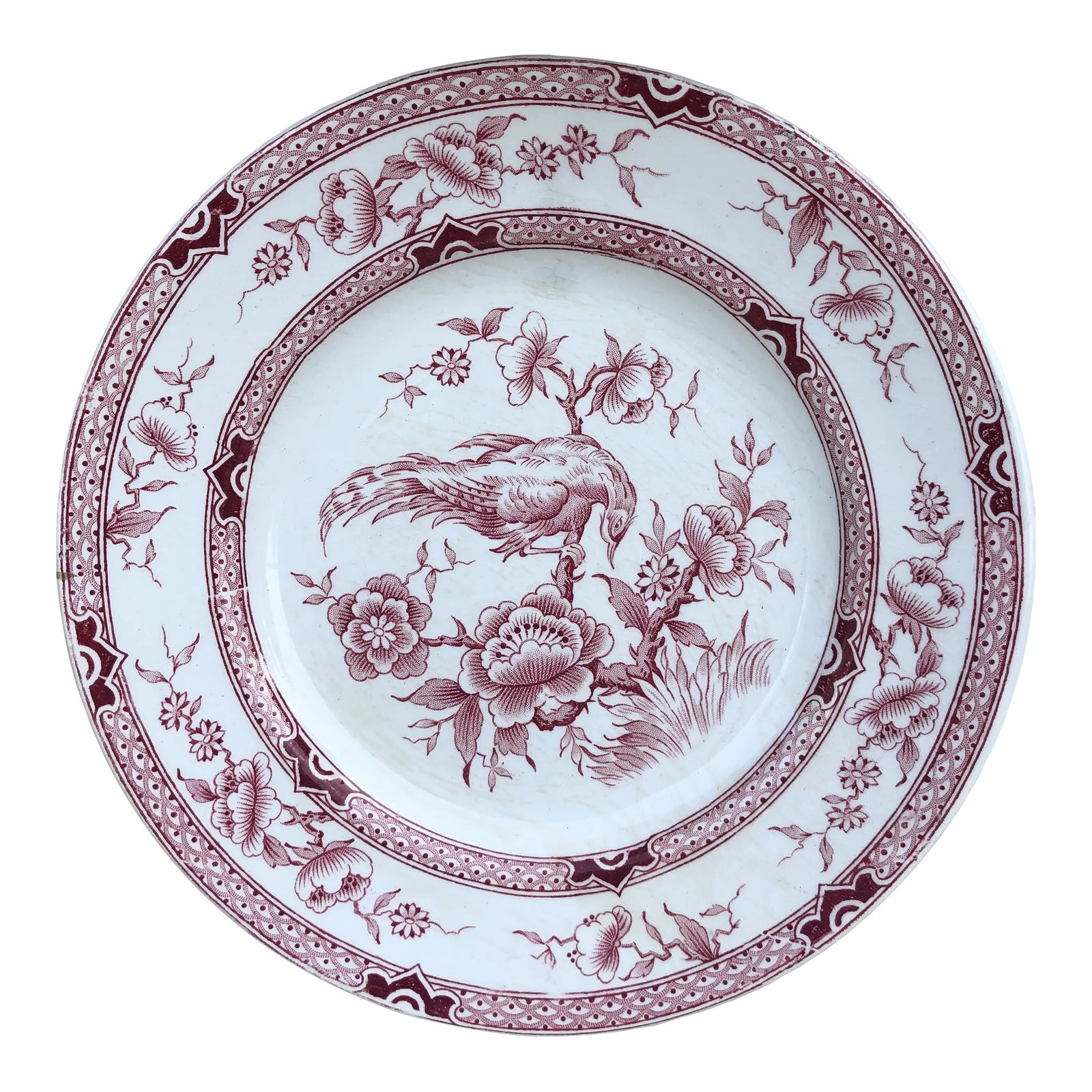 C.1900 French Faience Pink Chinoiserie Plate Orchies | Chairish