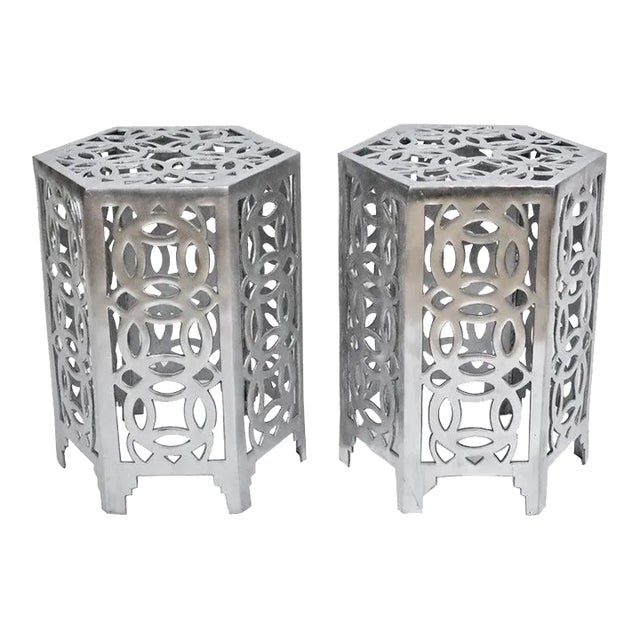 Arthur Court Style Polished Aluminum Chinese Coin Hexagon Tables, 1970 ...