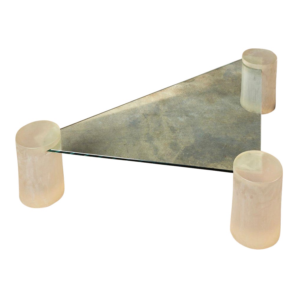 Frosted Lucite and Glass Triangle Coffee Table, Style of Karl Springer ...