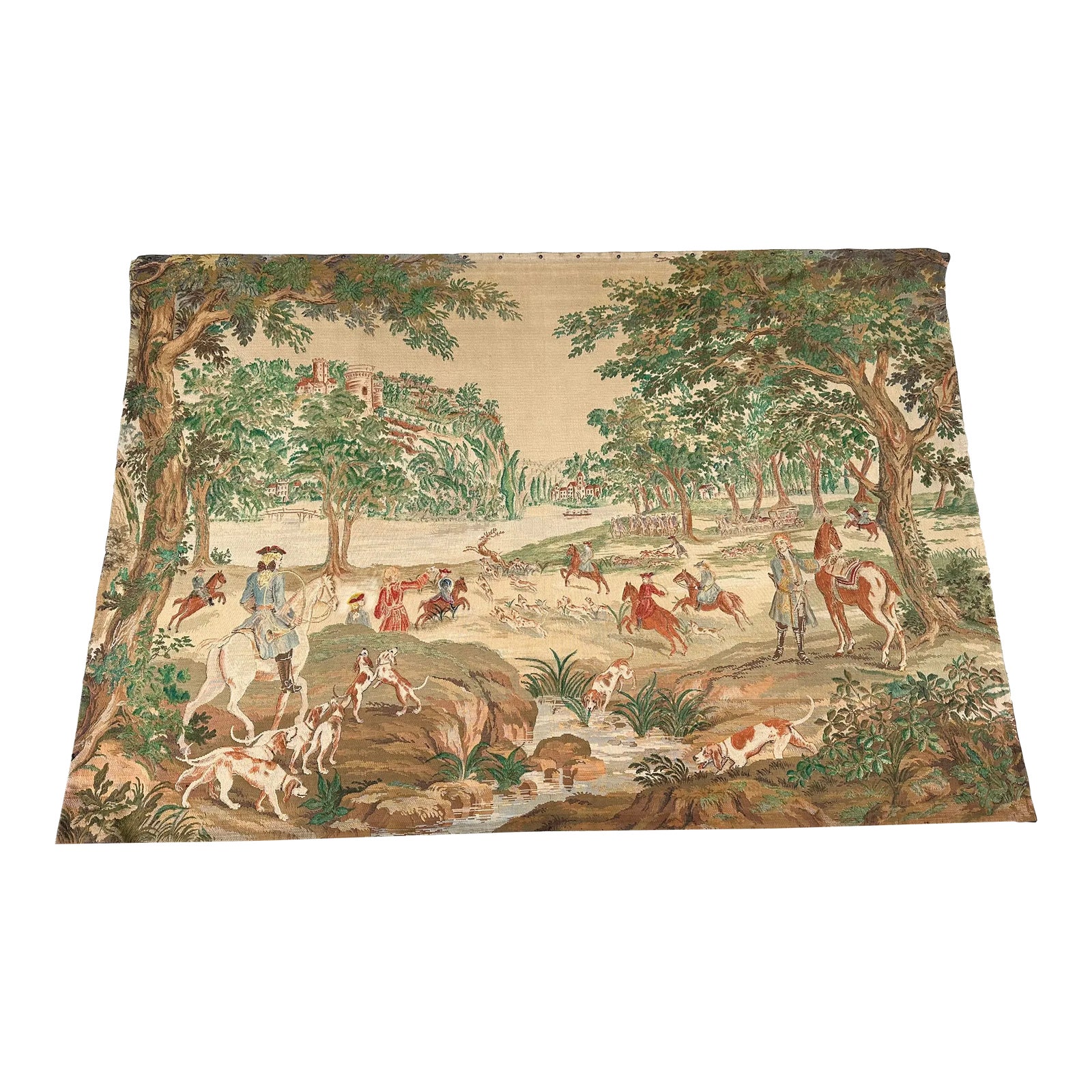 Early 20th Century Hunting Scene Tapestry | Chairish