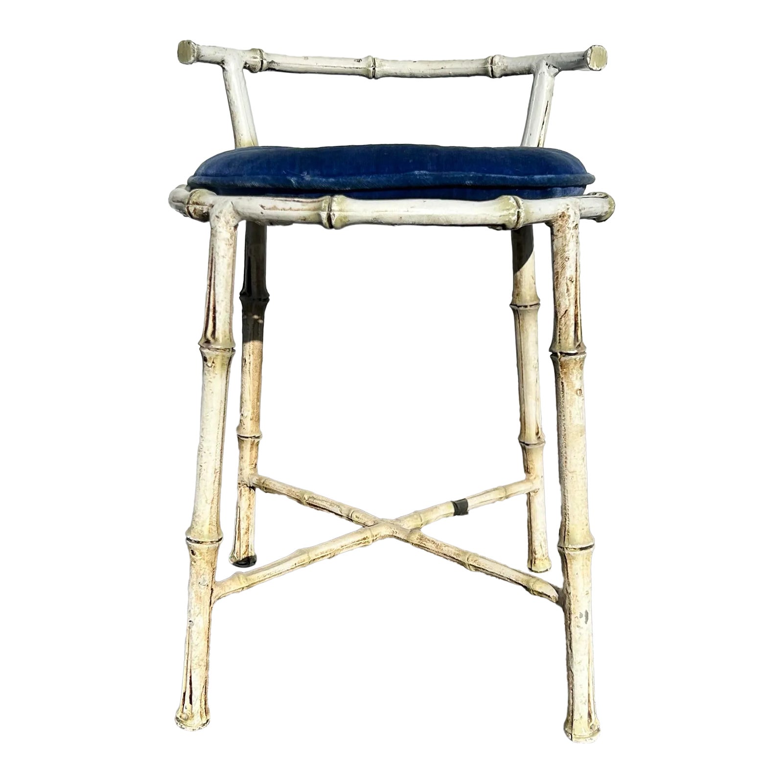 Mid 20th Century Small Italian Faux Bamboo Tole Vanity Stool | Chairish